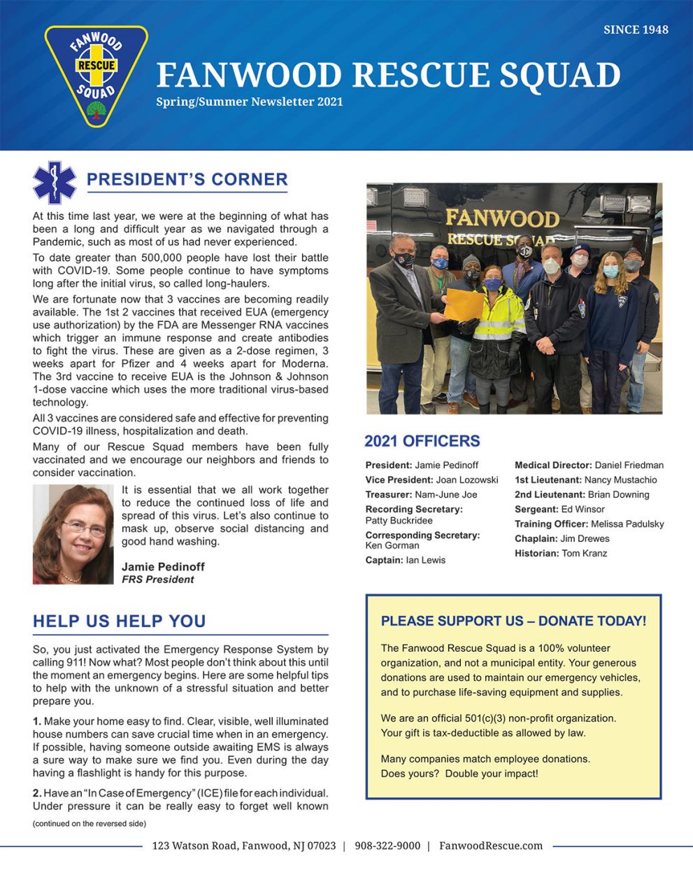 Spring/Summer 2021 Newsletter – Fanwood Rescue Squad
